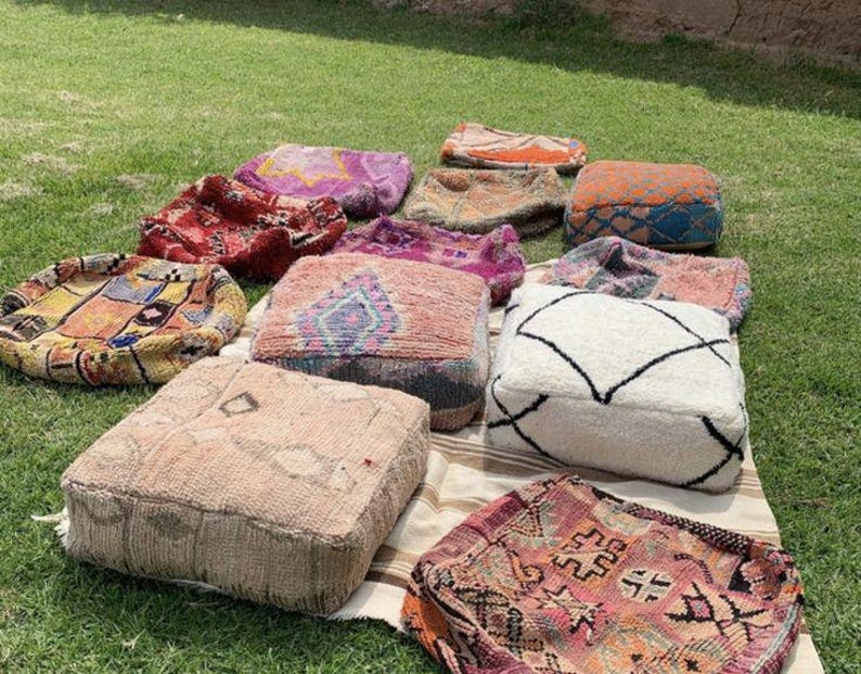 Moroccan Vintage Pouf | Handmade Floor Ottoman From Berber Rugs ...
