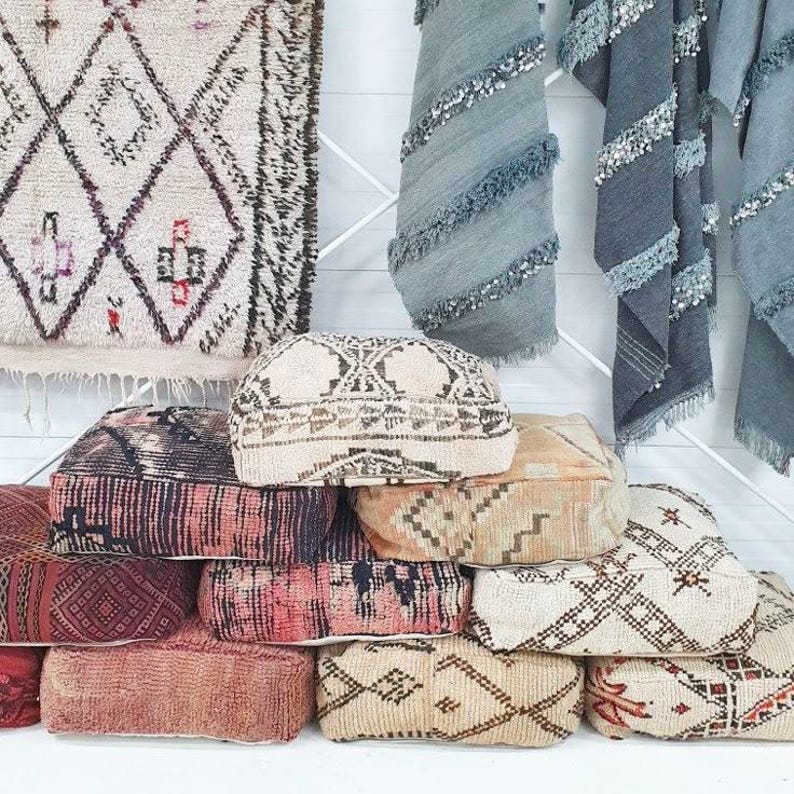 Moroccan Vintage Pouf | Handmade Floor Ottoman From Berber Rugs ...