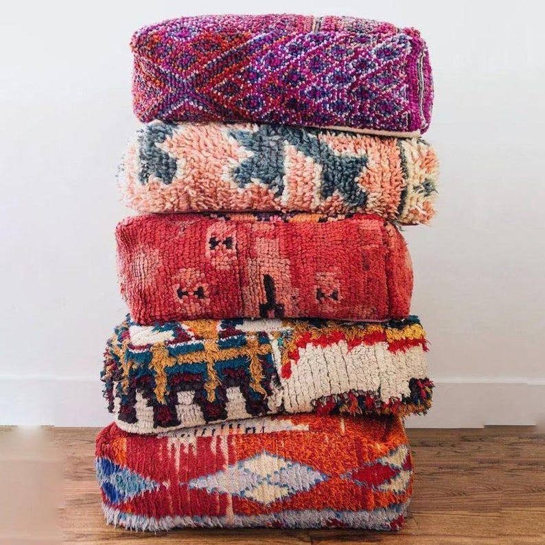Moroccan Round Floor Pouf | Handmade Vintage Ottoman From Berber Rugs ...