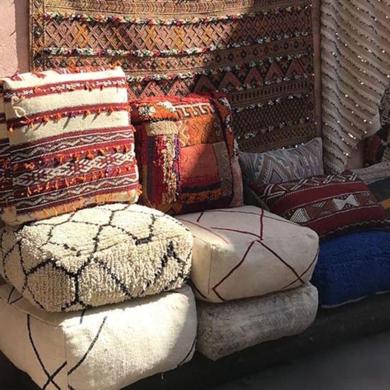 Moroccan Vintage Pouf | Handmade Floor Ottoman From Berber Rugs ...