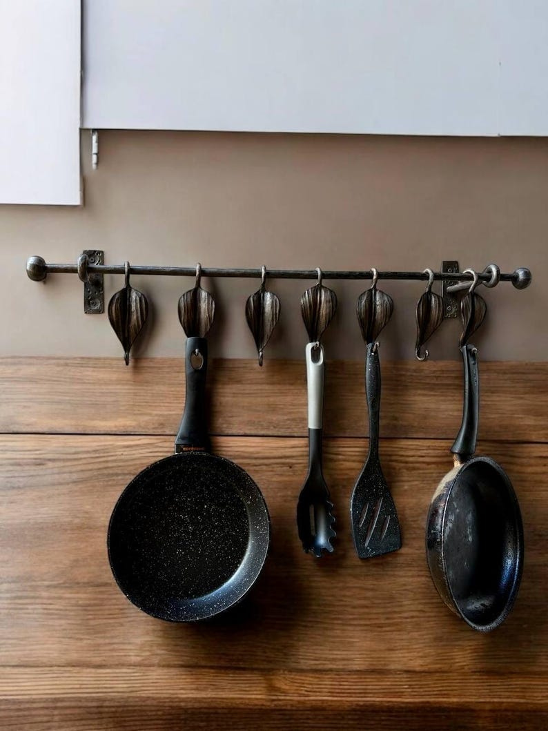 Hand-forged Pot Rack With Smooth Finish and Movable Leaf-shaped Hooks ...