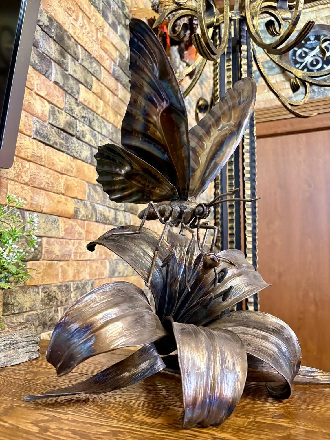 Handmade Metal Sculpture of a Butterfly and a Forged Lily, Custom ...