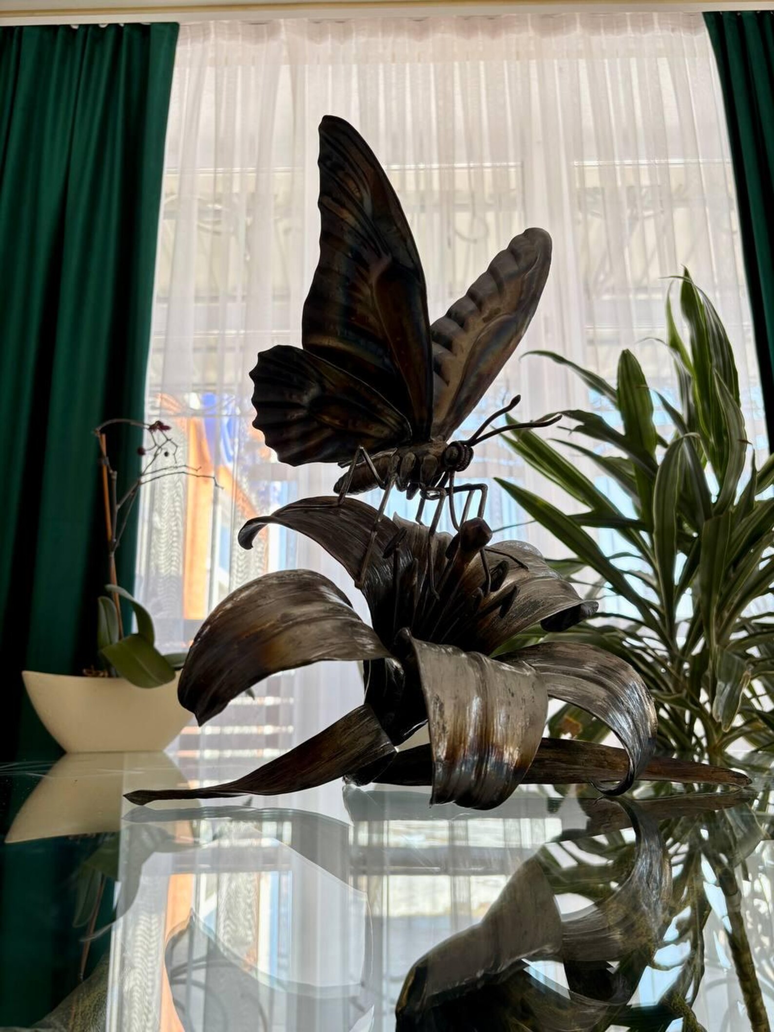 Handmade Metal Sculpture of a Butterfly and a Forged Lily, Custom ...