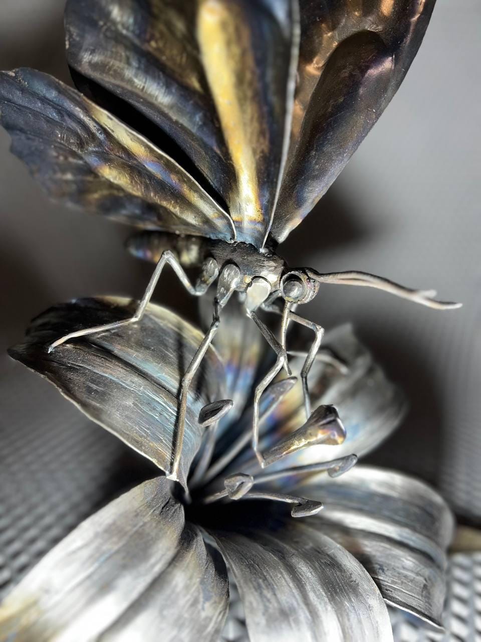 Handmade Metal Sculpture of a Butterfly and a Forged Lily, Custom ...