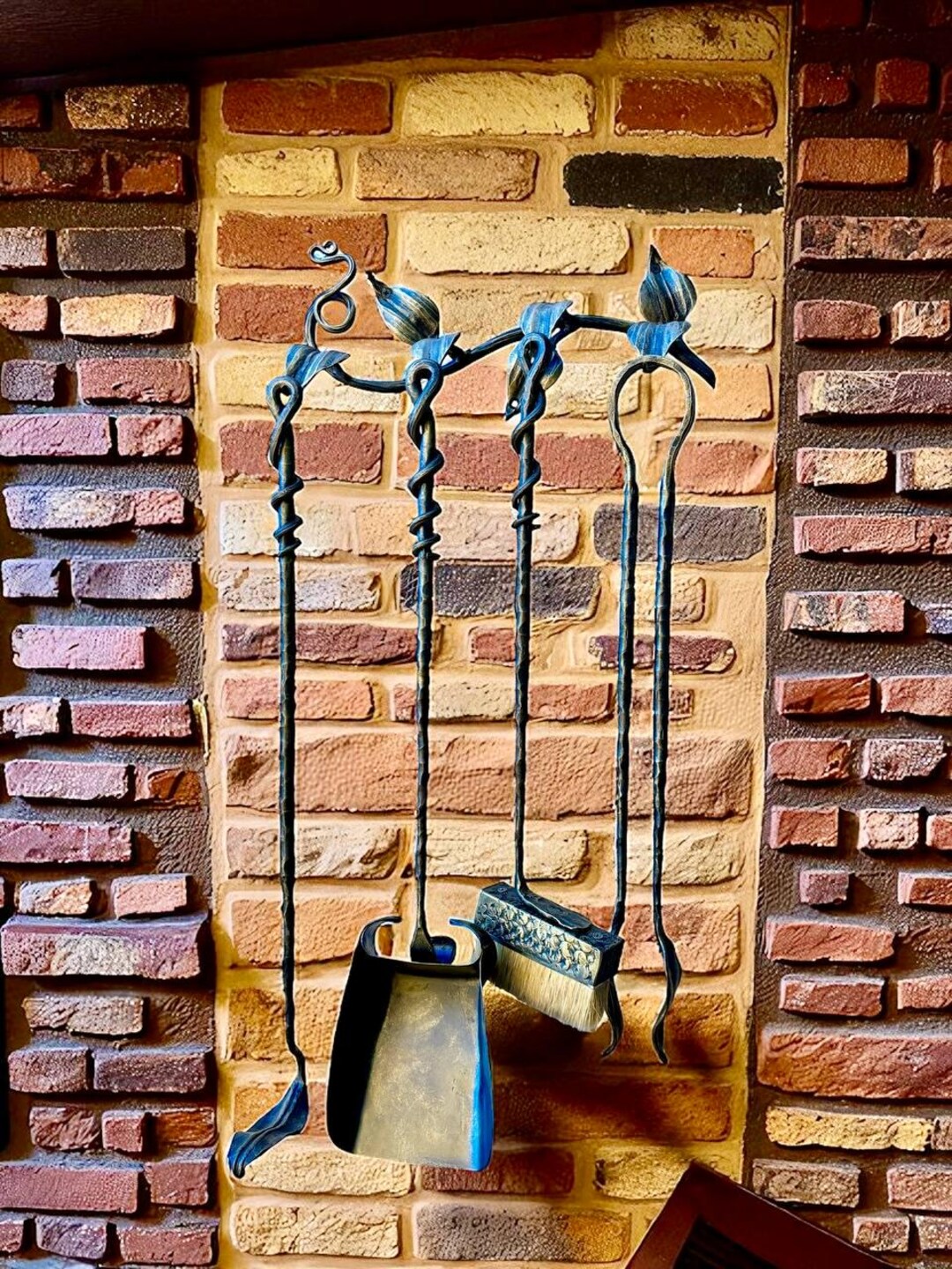 Handmade Forged Fireplace Tool Set, Fireplace Kit, Brush, Poker, Broom ...
