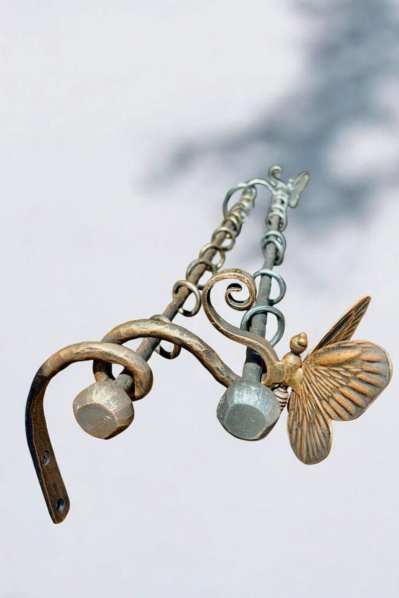 Hand-forged Wrought Iron Double Curtain Rod With Butterfly - Farmhouse ...