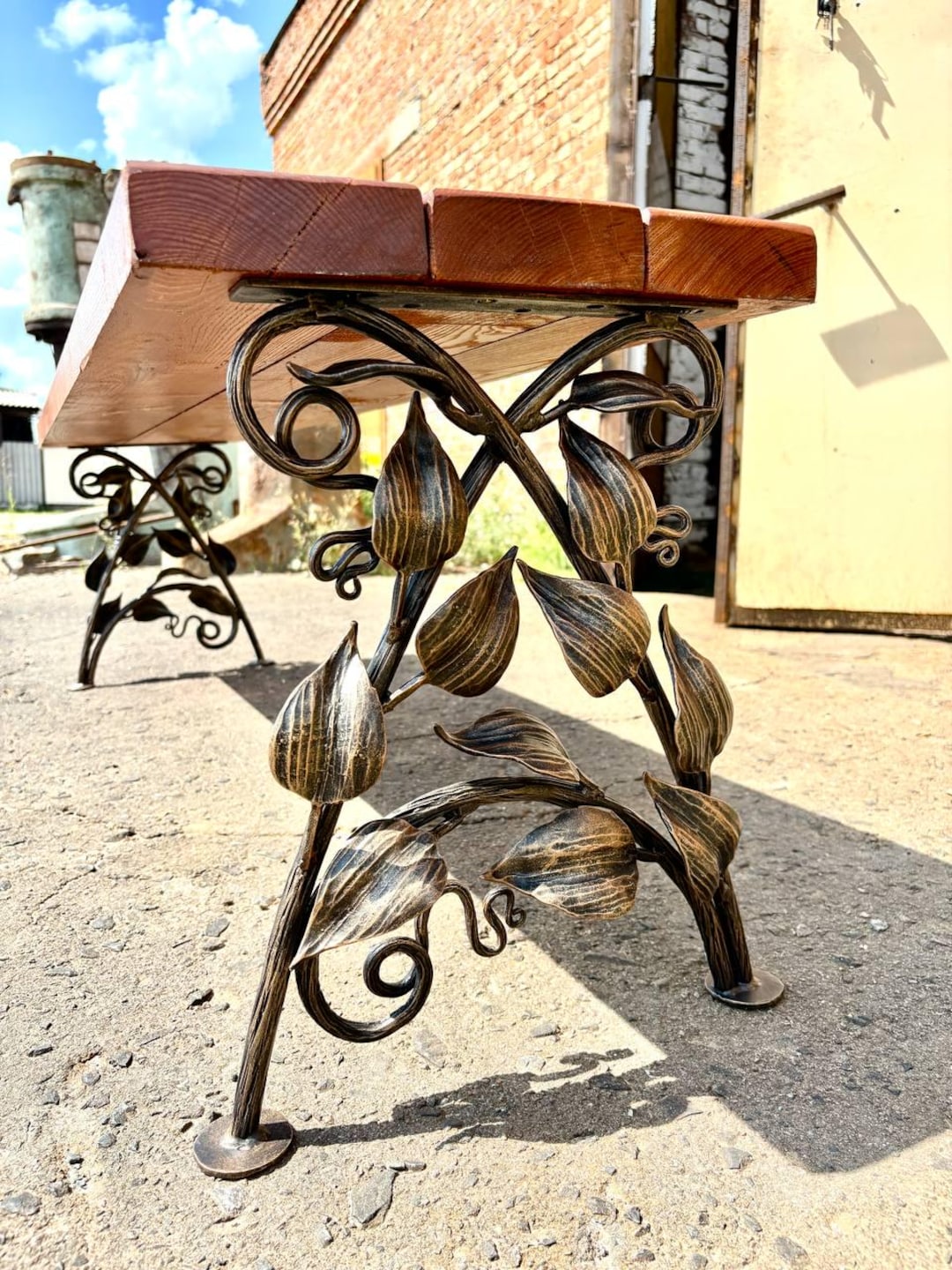Handmade Wrought Iron Bench Legs: Rustic Design With Vines and Leaves ...