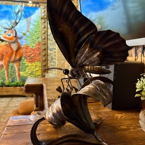 Handmade Metal Sculpture of a Butterfly and a Forged Lily, Custom ...