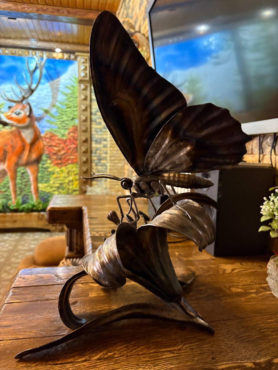 Handmade Metal Sculpture of a Butterfly and a Forged Lily, Custom ...