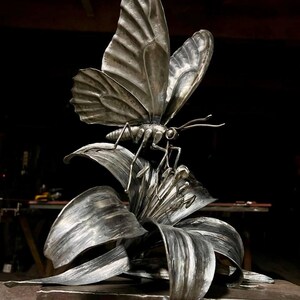 Handmade Metal Sculpture of a Butterfly and a Forged Lily, Custom ...