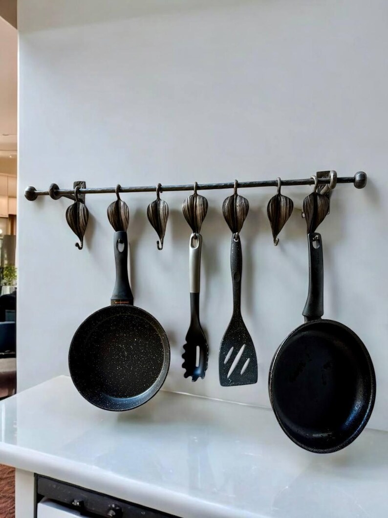 Hand-forged Pot Rack With Smooth Finish and Movable Leaf-shaped Hooks ...