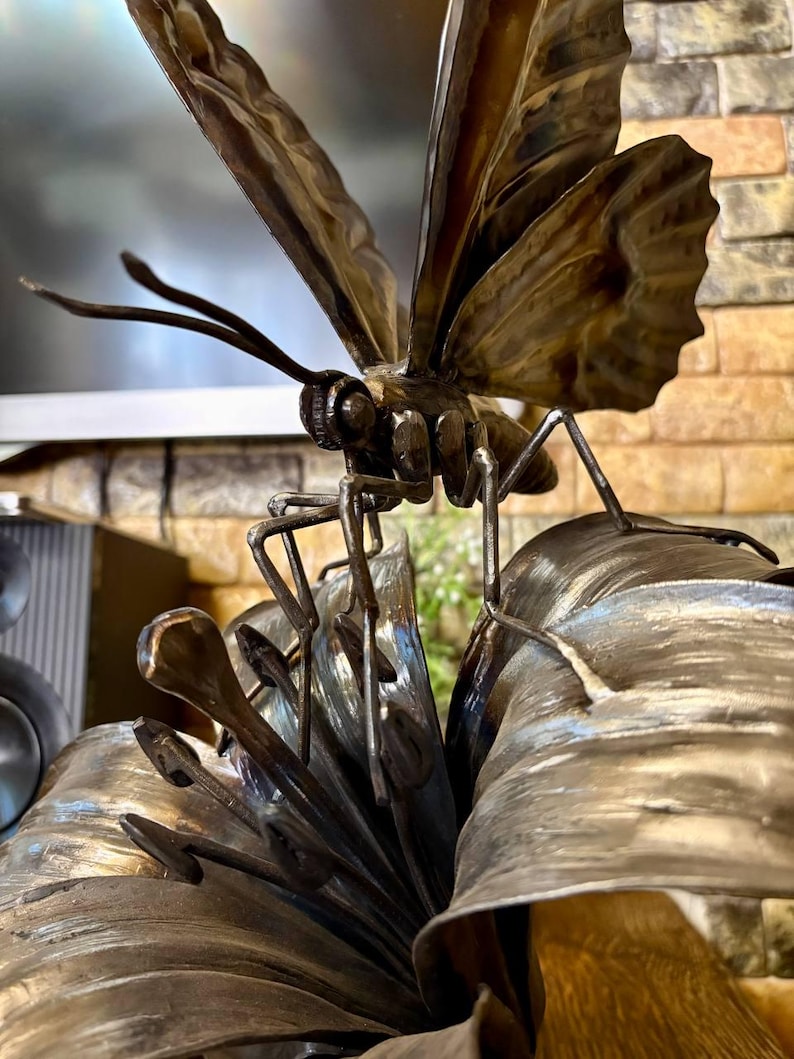 Handmade Metal Sculpture of a Butterfly and a Forged Lily, Custom ...