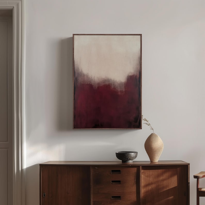 Burgundy Abstract Art Print, Modern Minimalist Wall Decor, Dark Red ...