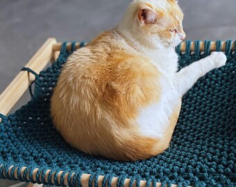 Macrame Floor Pet Bed | Wood, 1-color | Handmade Cozy Bed for Cats ...