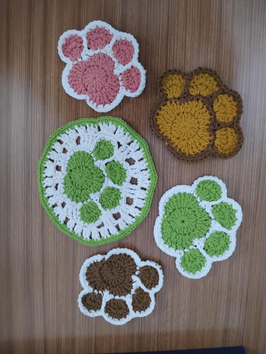 Set of 5, Crochet Paw Coaster | Cute Animal Paw Coaster | Crochet Cat ...