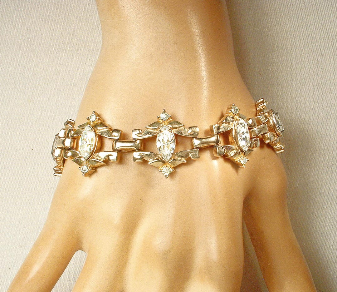 Pristine Barclay Vintage Art Deco Bracelet, Gold Plated Marquise ...