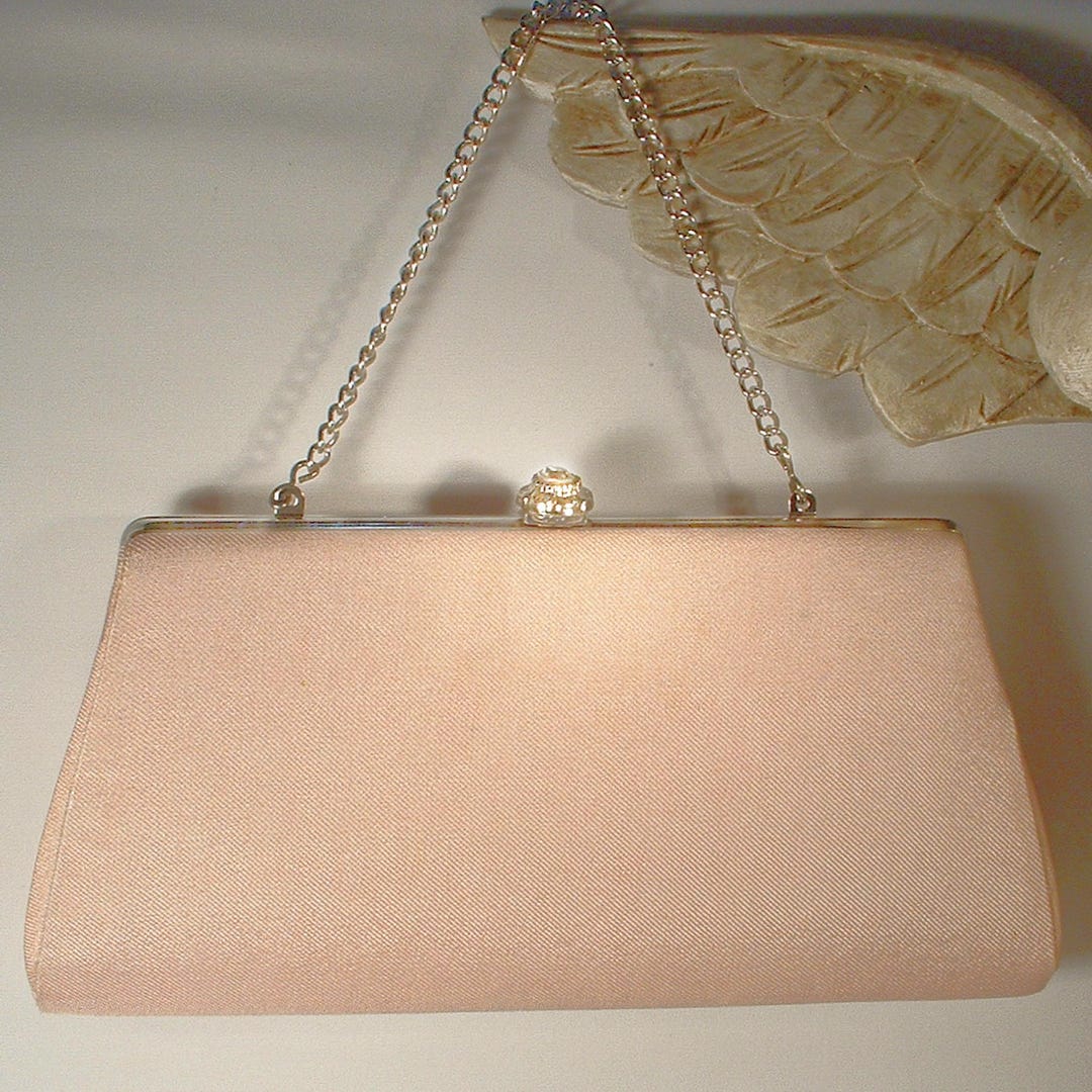 PRISTINE Blush Pink Clutch Purse,rhinestone Silver Art Deco Wristlet ...