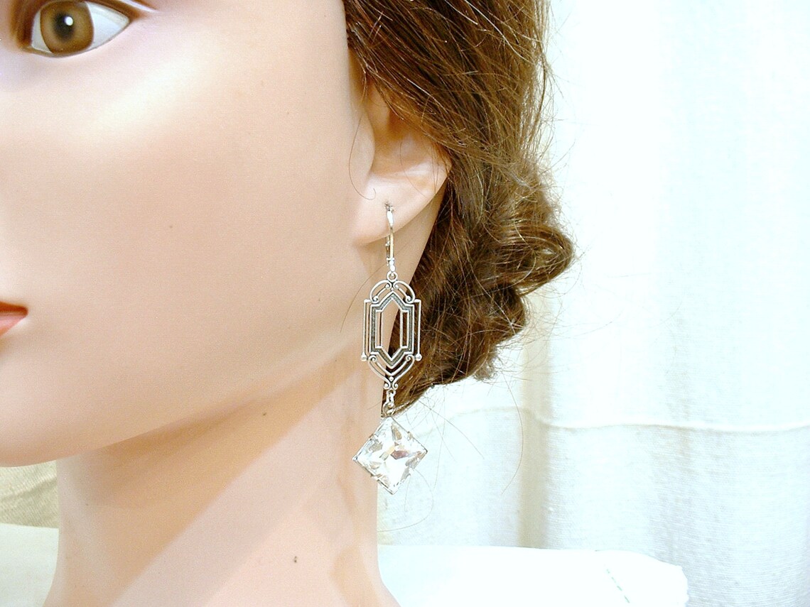1920s Art Deco Flapper Rhinestone Dangle Earrings Crystal - Etsy