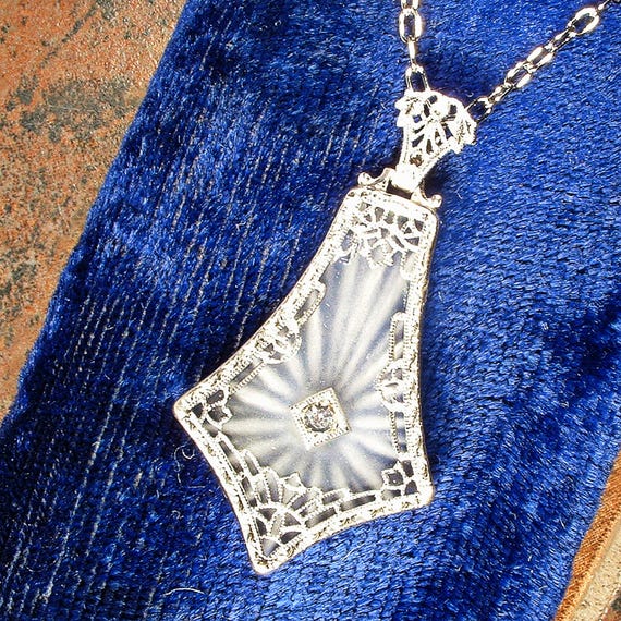 Vintage Art Deco Camphor Glass Necklace, Silver Rhodi… - Gem