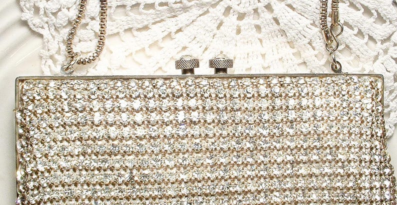 PRISTINE Vintage RHINESTONE Art Deco Purse, Flapper Silver Jeweled ...