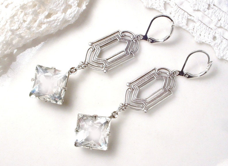 1920s Art Deco Flapper Rhinestone Dangle Earrings Crystal - Etsy