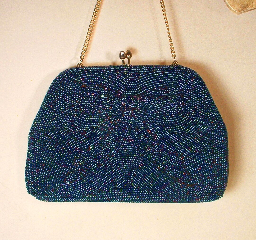 PRISTINE Designer NAVY Micro Beaded Clutch Purse, Evening Bag, Vintage ...