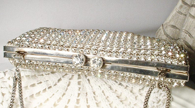 PRISTINE Vintage RHINESTONE Art Deco Purse, Flapper Silver Jeweled ...