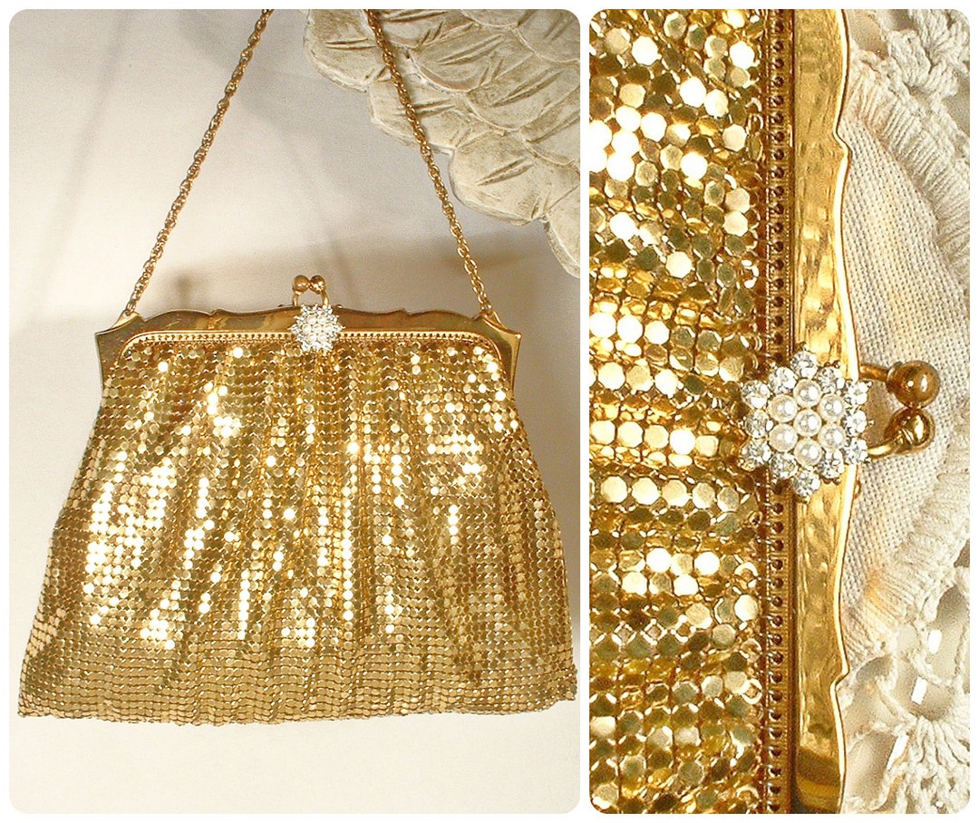 PRISTINE Whiting & Davis Gold Mesh Rhinestone Flapper Purse,art Deco ...