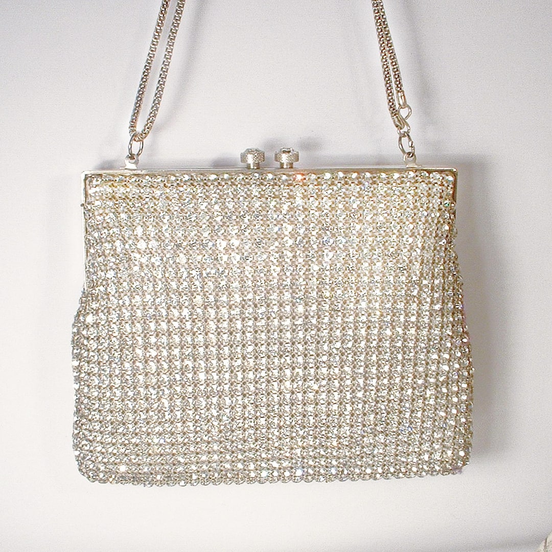 PRISTINE Vintage RHINESTONE Art Deco Purse, Flapper Silver Jeweled ...