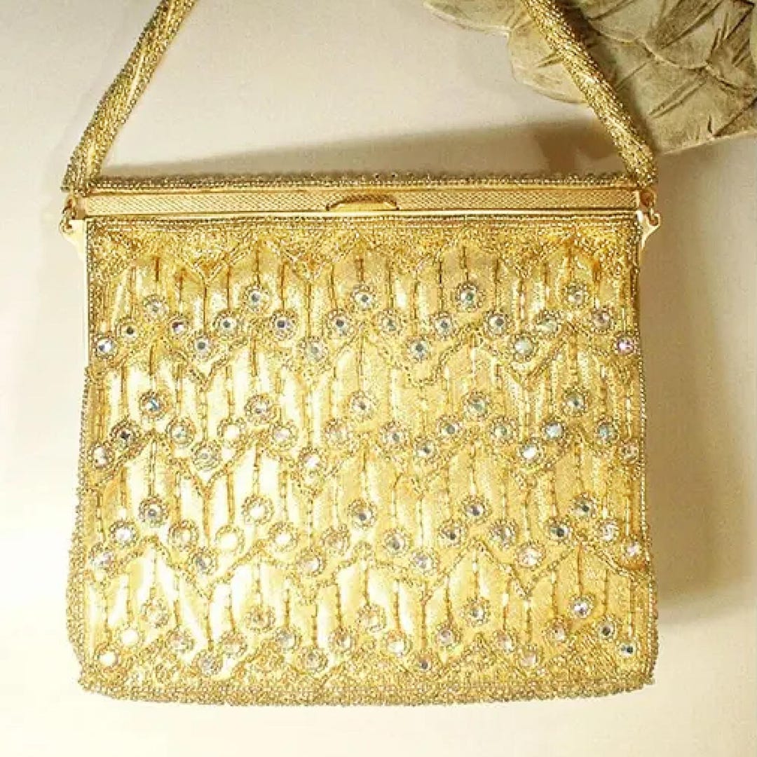 Walborg Vintage Rhinestone Art Deco Gold Purse, Jeweled Evening Bag ...