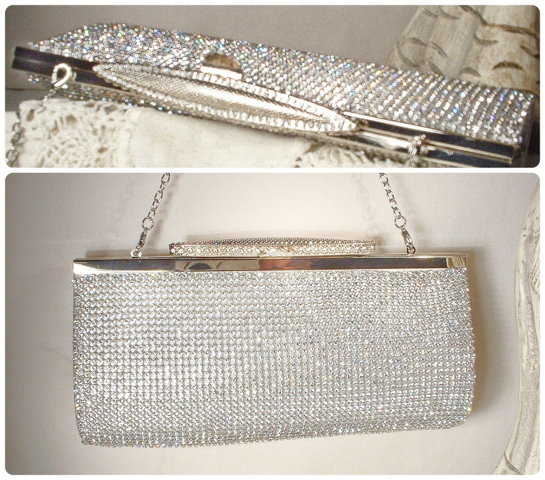 PRISTINE Art Deco Silver Rhinestone Evening Purse,jewel Clutch ...