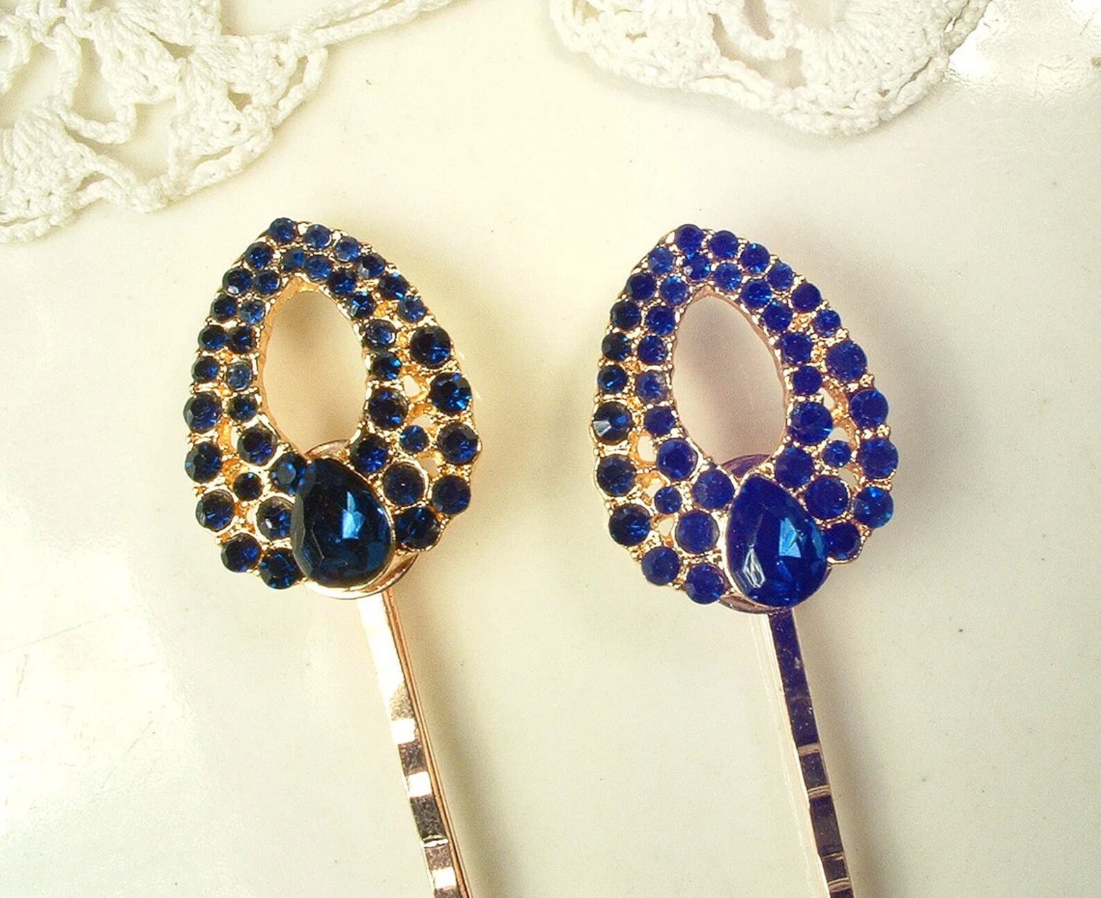Sapphire Navy Blue Bridal Hair Pinsrhinestone Art Deco - Etsy