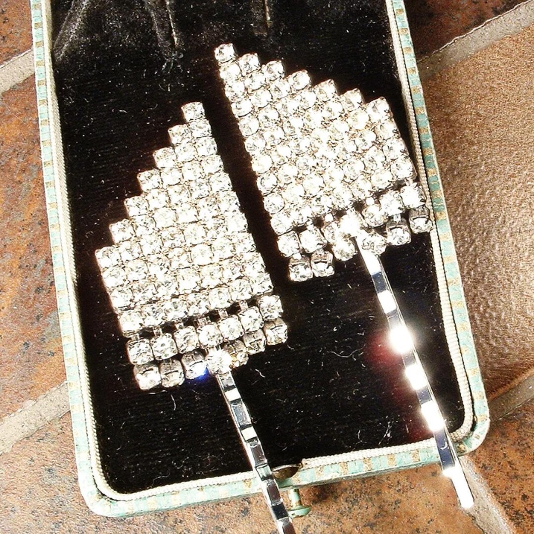 Vintage Art Deco Rhinestone Bridal Hair Pins Pair, OOAK 1920s Wedding ...