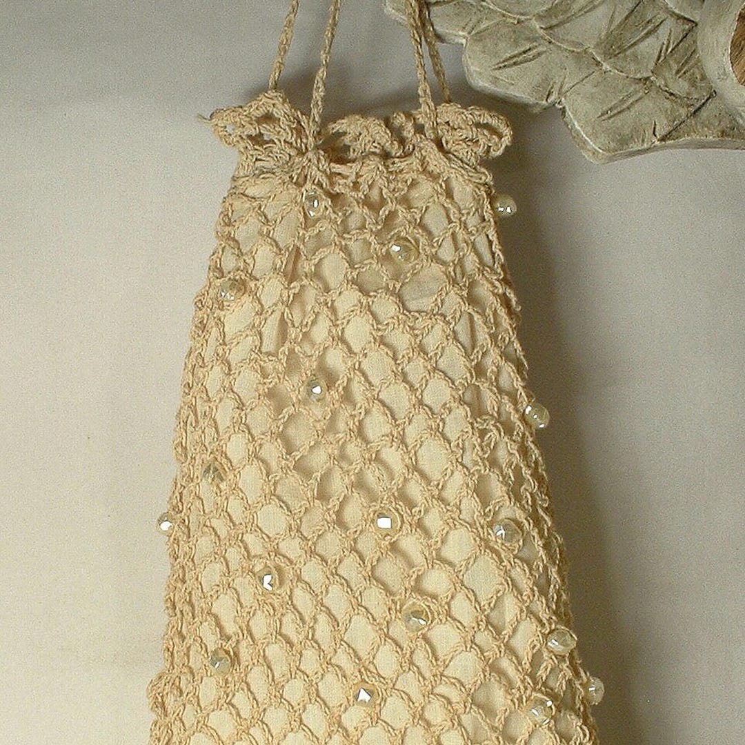 PRISTINE Vintage Champagne Ivory Pearl Crocheted Bag, Victorian Lace ...