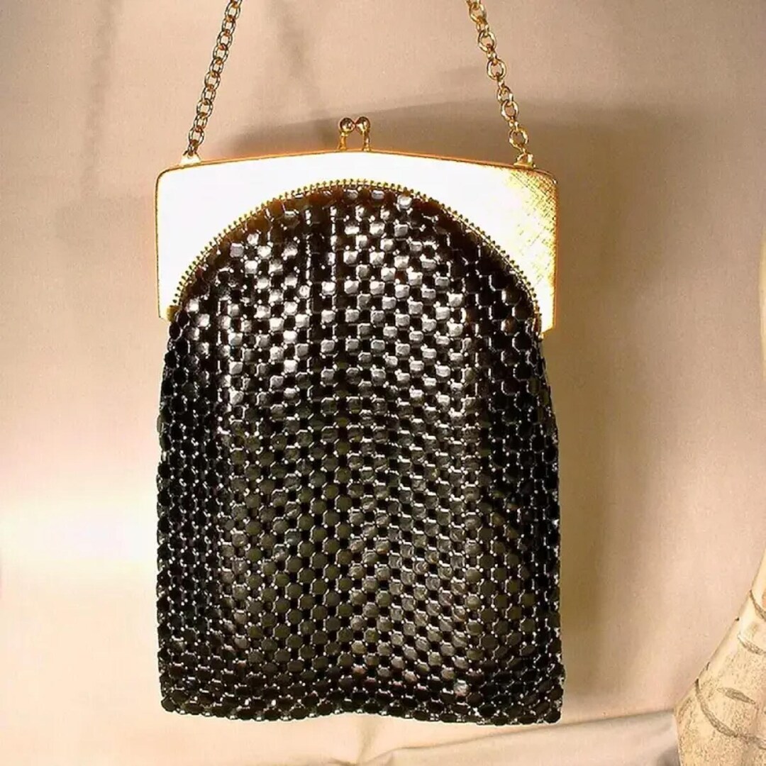 PRISTINE Whiting Davis Black/gold Art Deco Flapper Purse,mesh Evening ...