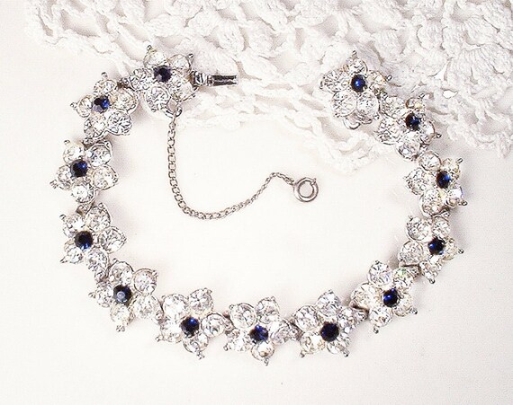 1940s BOGOFF Art Deco Navy Sapphire Flapper Bracelet,… - Gem