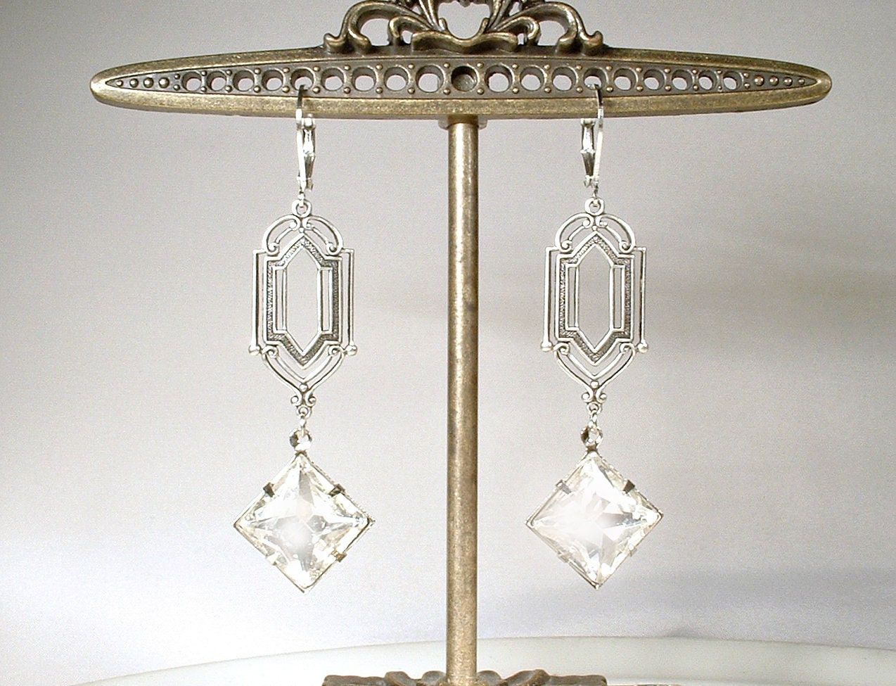 1920s Art Deco Flapper Rhinestone Dangle Earrings Crystal | Etsy