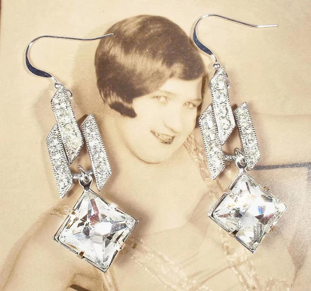 Vintage 1940s Designer ORA Art Deco Rhinestone Dangle Earrings,sterling ...