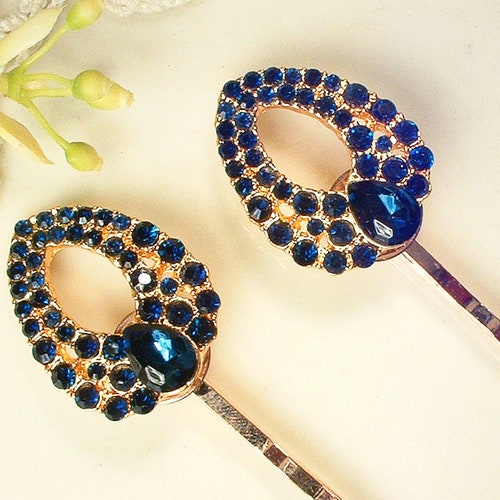 Navy Sapphire Rhinestone Bridal Hair Pins Silver Something - Etsy