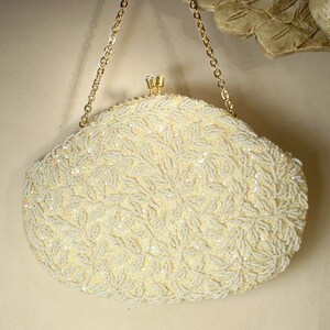 PRISTINE Ivory/white Beaded Flapper Purse,walborg Art Deco Rhinestone ...