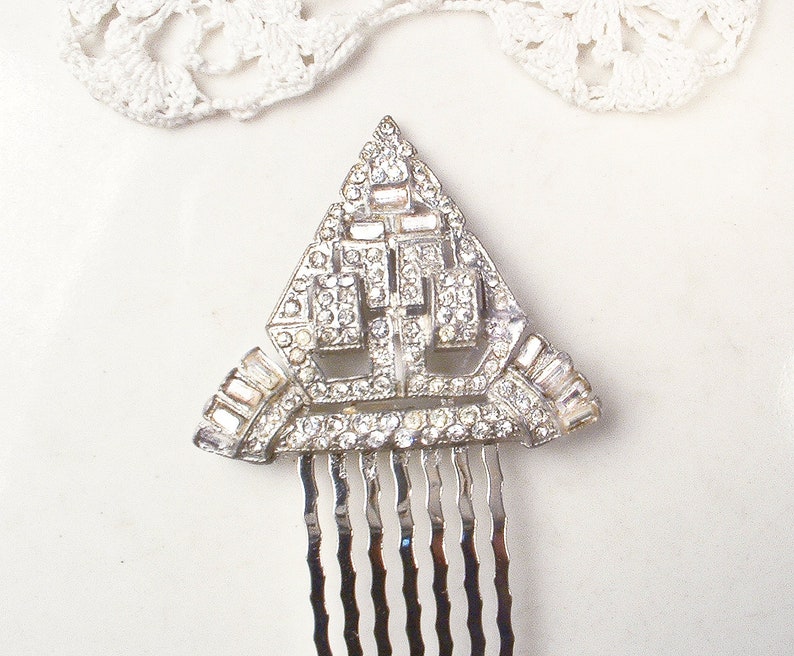 Antique 1920s Art Deco Bridal Hair Comb, Rhinestone Vintage Wedding ...