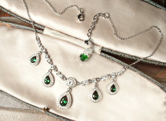 PRISTINE Vintage CAROLEE Art Deco Glam Emerald Rhines… - Gem