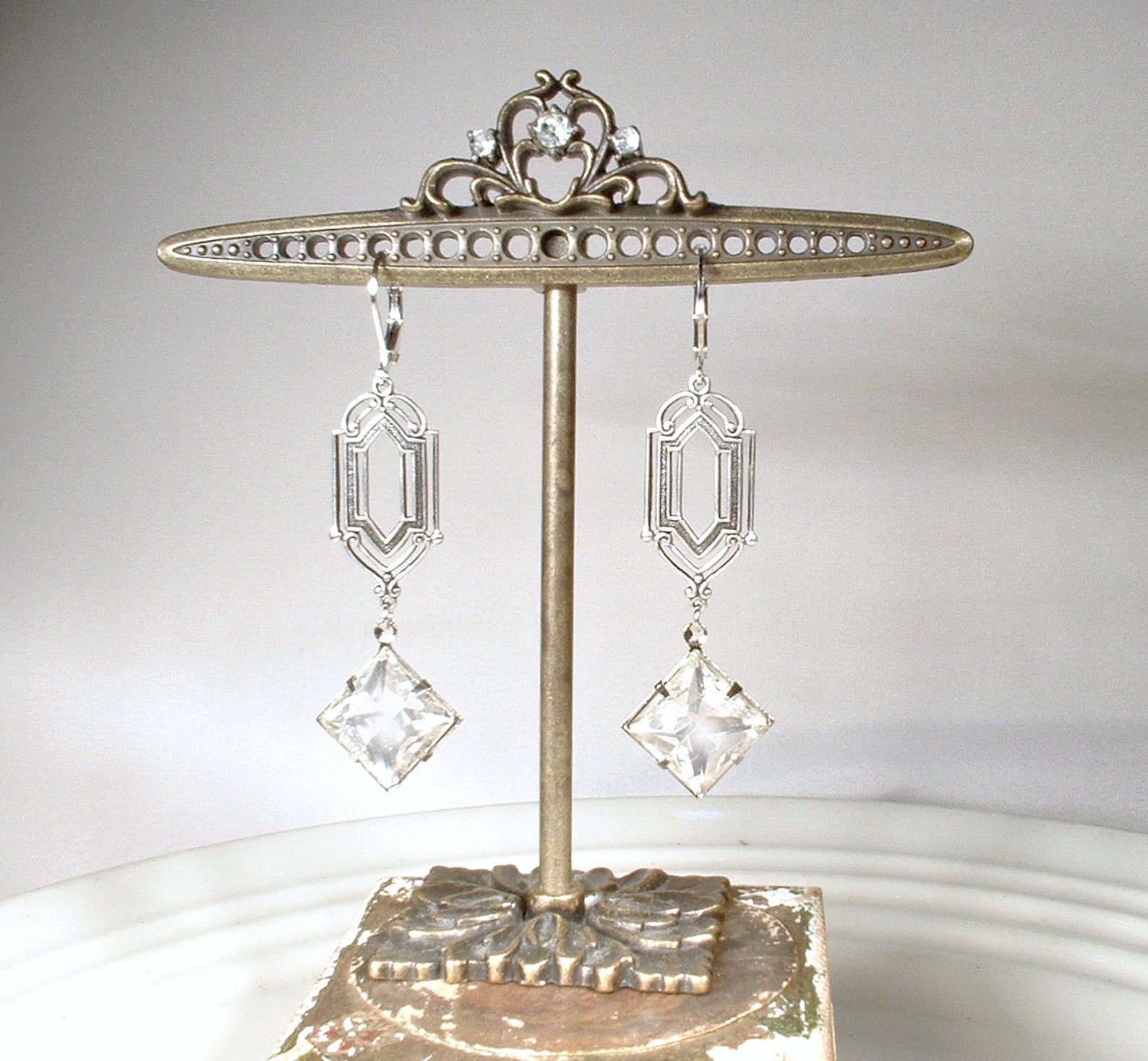 1920s Art Deco Flapper Rhinestone Dangle Earrings Crystal - Etsy