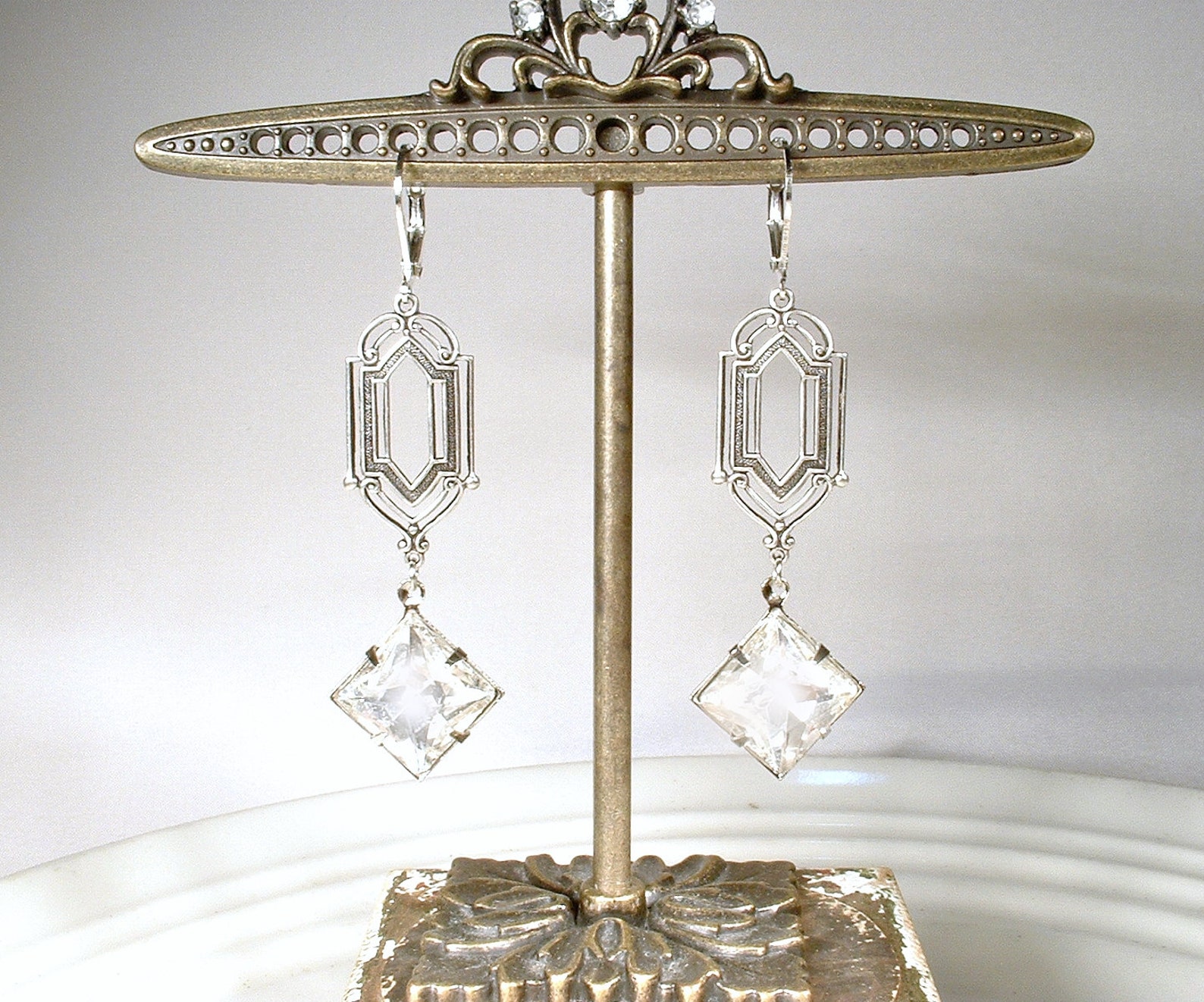 1920s Art Deco Flapper Rhinestone Dangle Earrings Crystal - Etsy