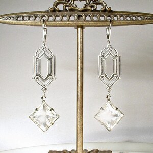 1920s Art Deco Flapper Rhinestone Dangle Earrings, Crystal Antique ...