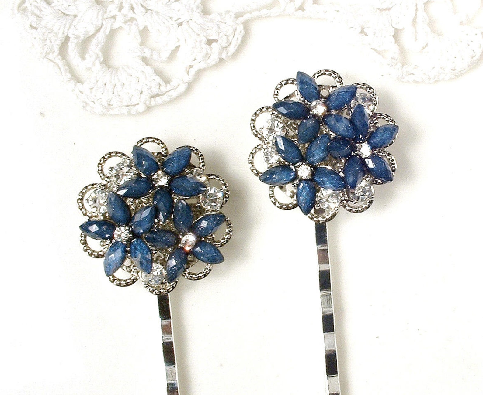 Navy Sapphire Rhinestone Bridal Hair Pins, Silver Something Blue ...