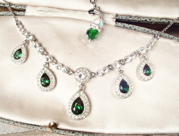 PRISTINE Vintage CAROLEE Art Deco Glam Emerald Rhines… - Gem