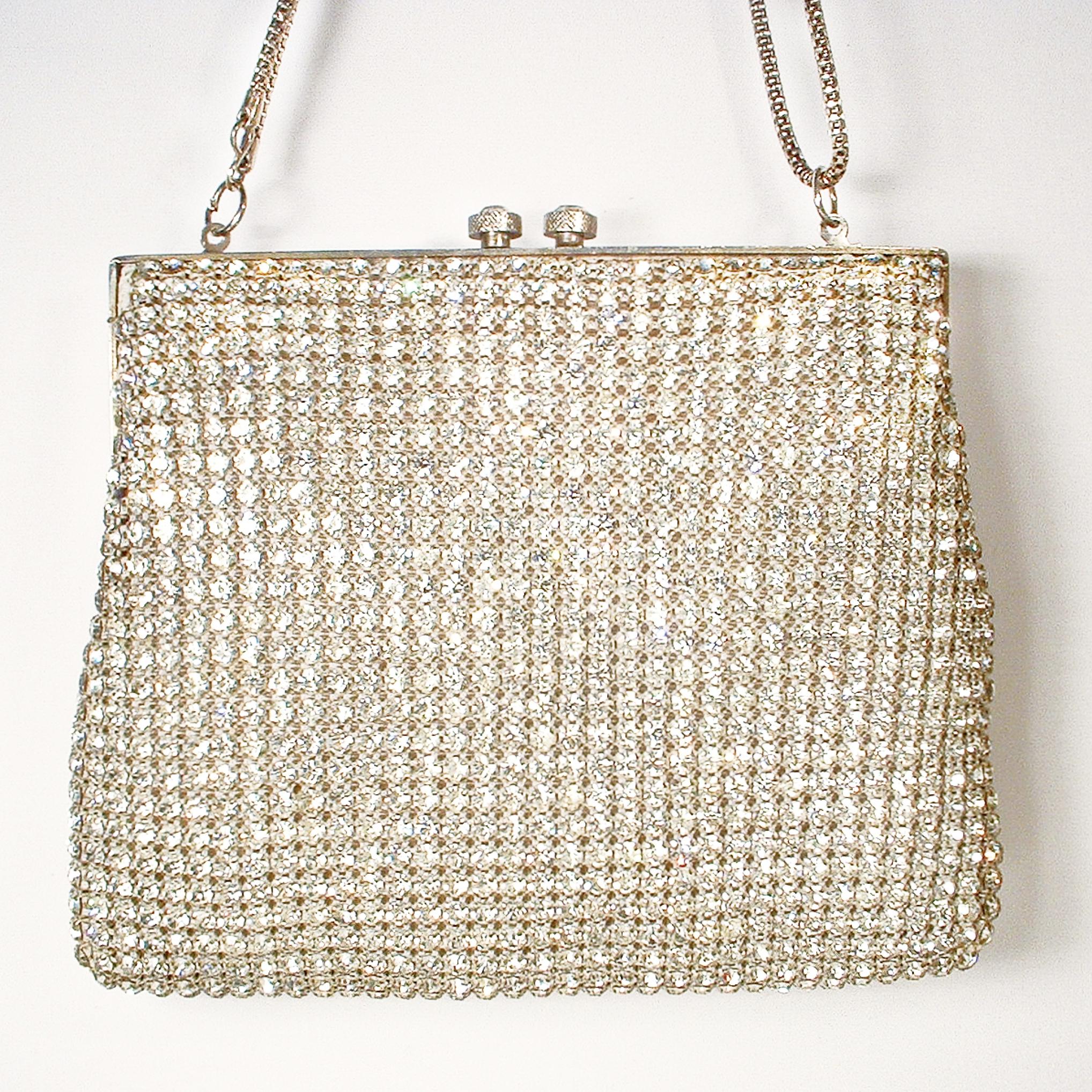 PRISTINE Vintage RHINESTONE Art Deco Purse, Flapper Silver Jeweled ...