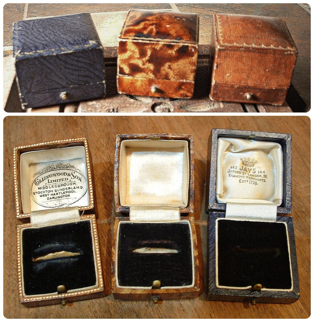Antique 1920s Ring Display Box,tooled Leather,art Deco Era Velvet/satin ...