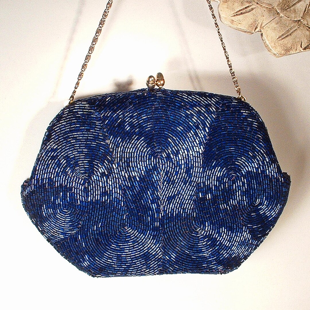 PRISTINE Walborg NAVY Micro Beaded Clutch Purse, Evening Bag, Vintage ...